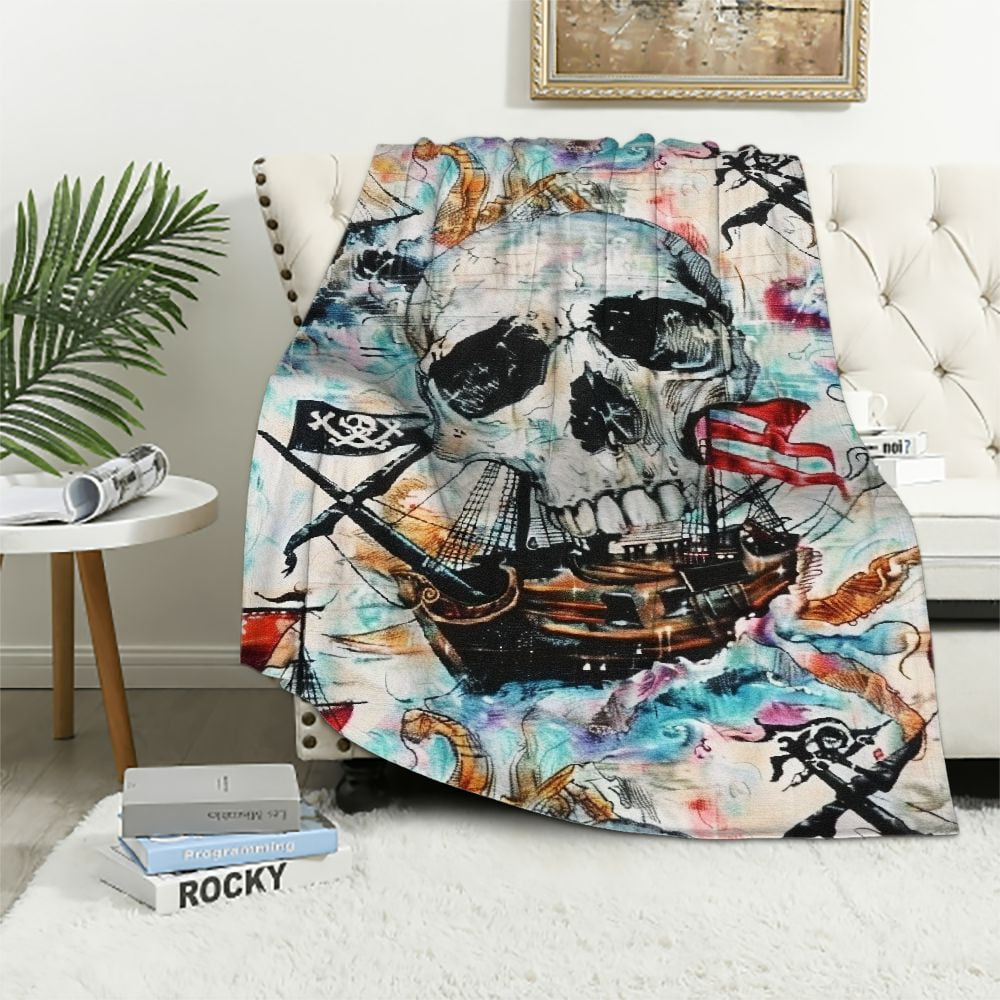 BCIIG Skull Pirate Ship Pirate Flag Warm Lightweight Blanket Soft ...