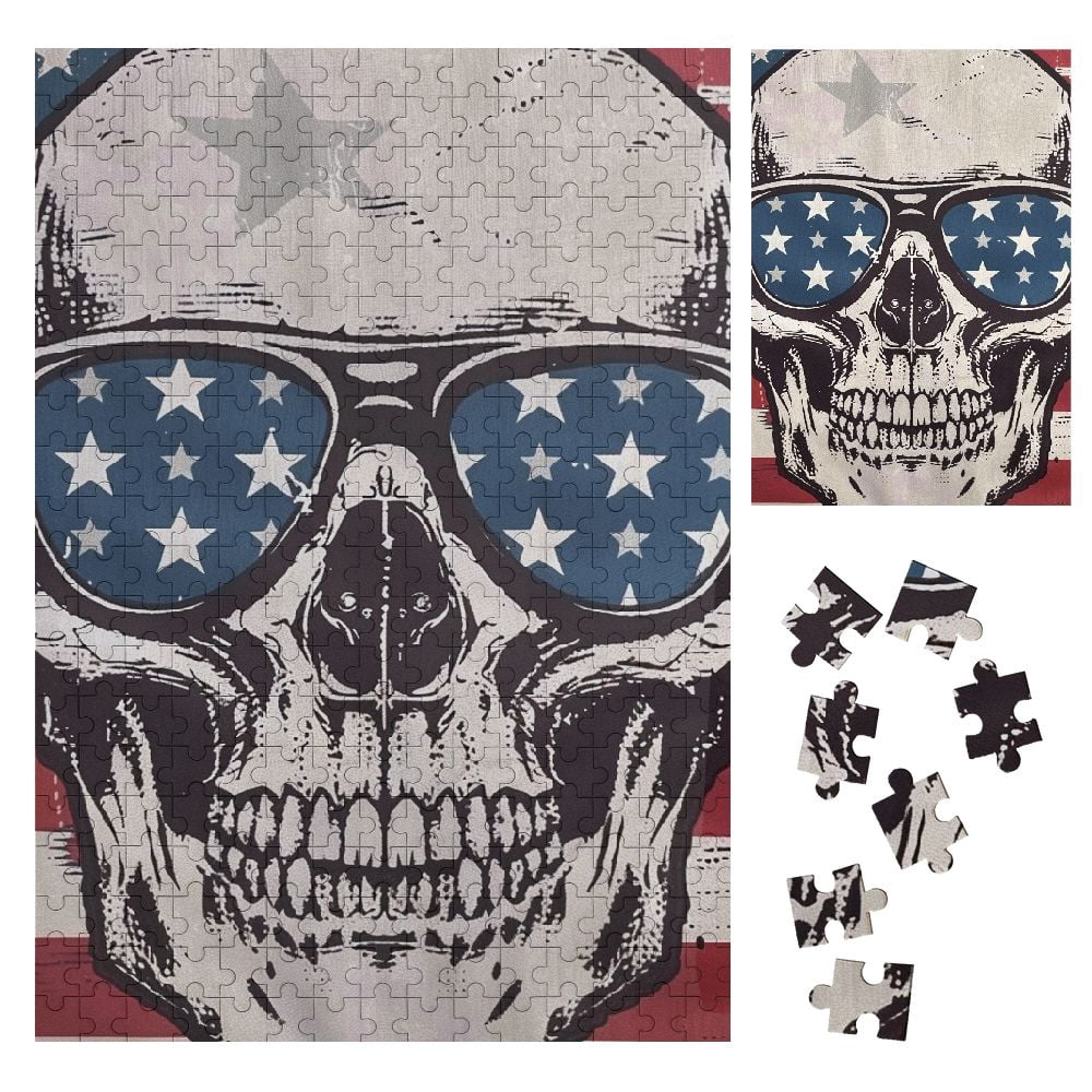 BCIIG Skull Sunglasses American Flag Wooden Jigsaw Puzzle Vertical ...