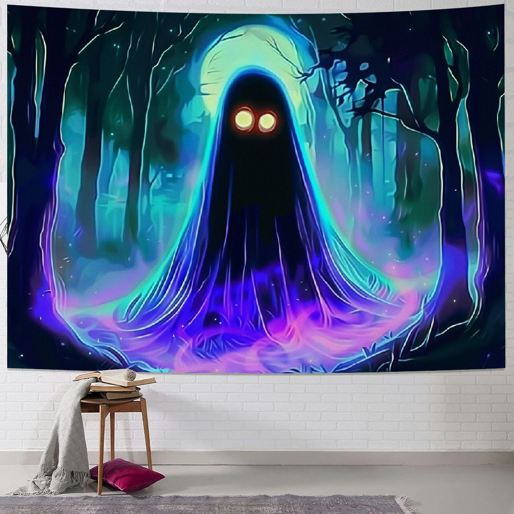BCIIG Skull Tapestry Trippy Horror Ghost Tapestry UV Reactive Forest ...