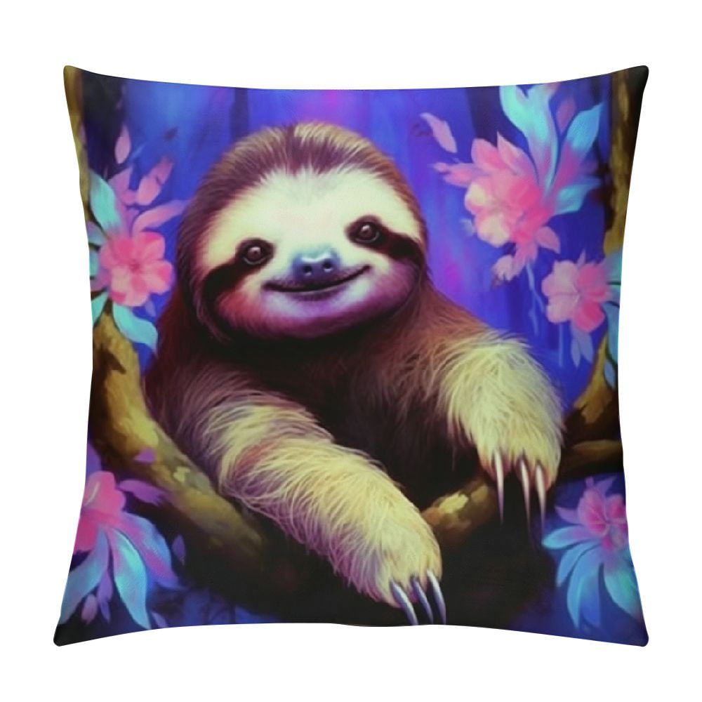 BCIIG Sloth Branch Flowers Graphic Decorative Cushion Throw Pillow ...