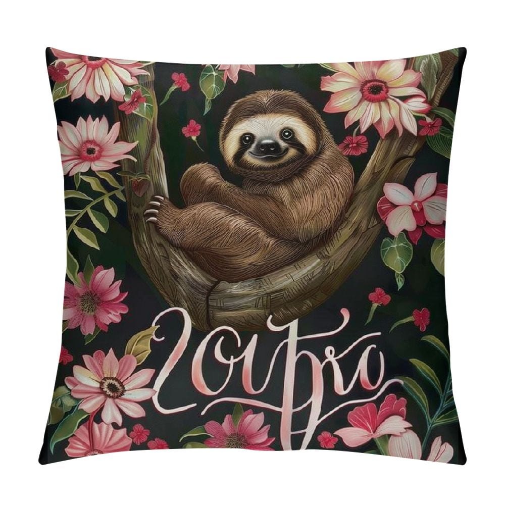 BCIIG Sloth Flowers Graphic Decorative Cushion Throw Pillow Cover for ...