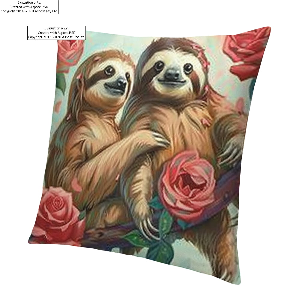 BCIIG Sloths Branches Roses Short Plush Throw Pillow Cover Home ...