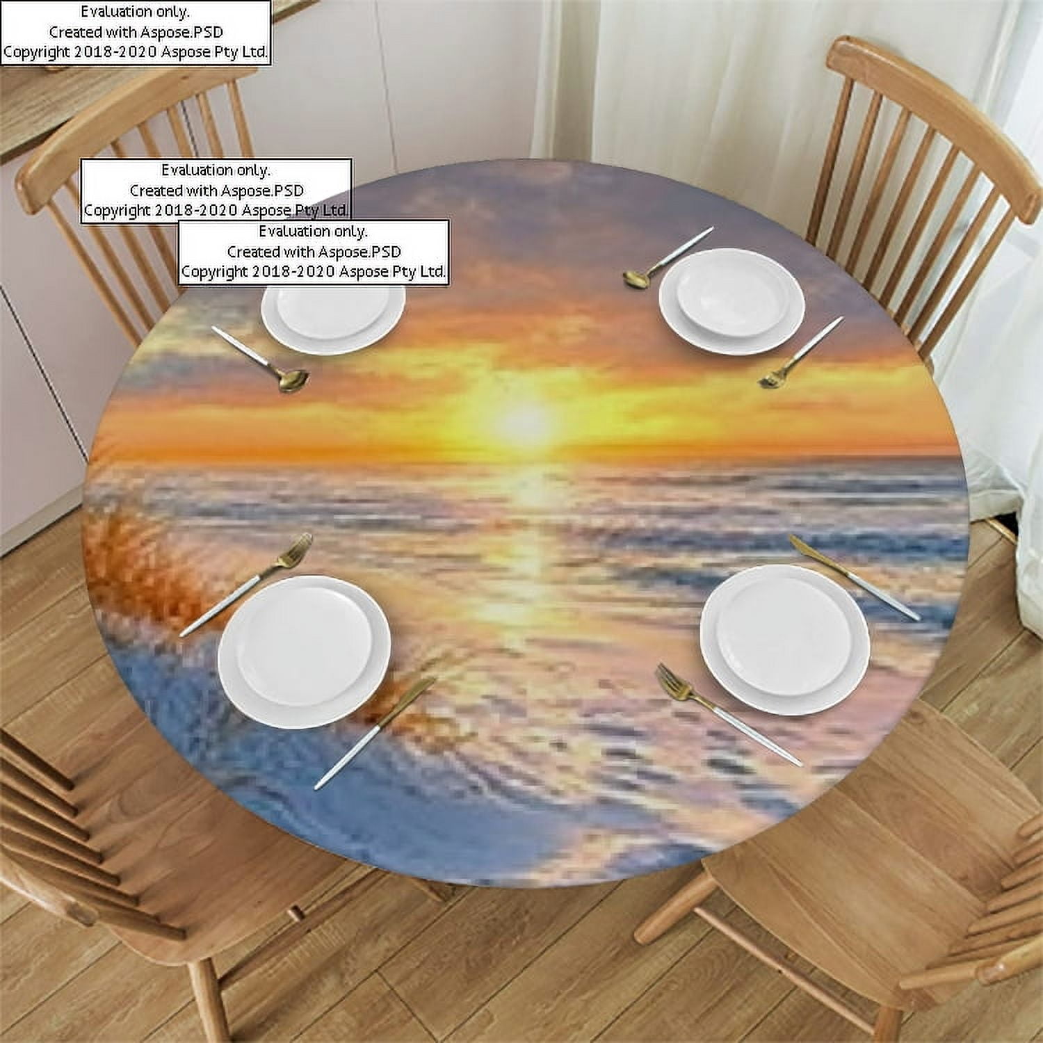 BCIIG Snow Beach Sunset Round Tablecloth Stain-Resistant Washable for ...
