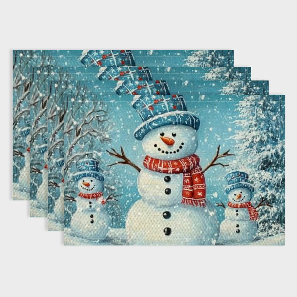 BCIIG Snowman Place Mats White Snowflake Green Christmas Trees Kitchen ...