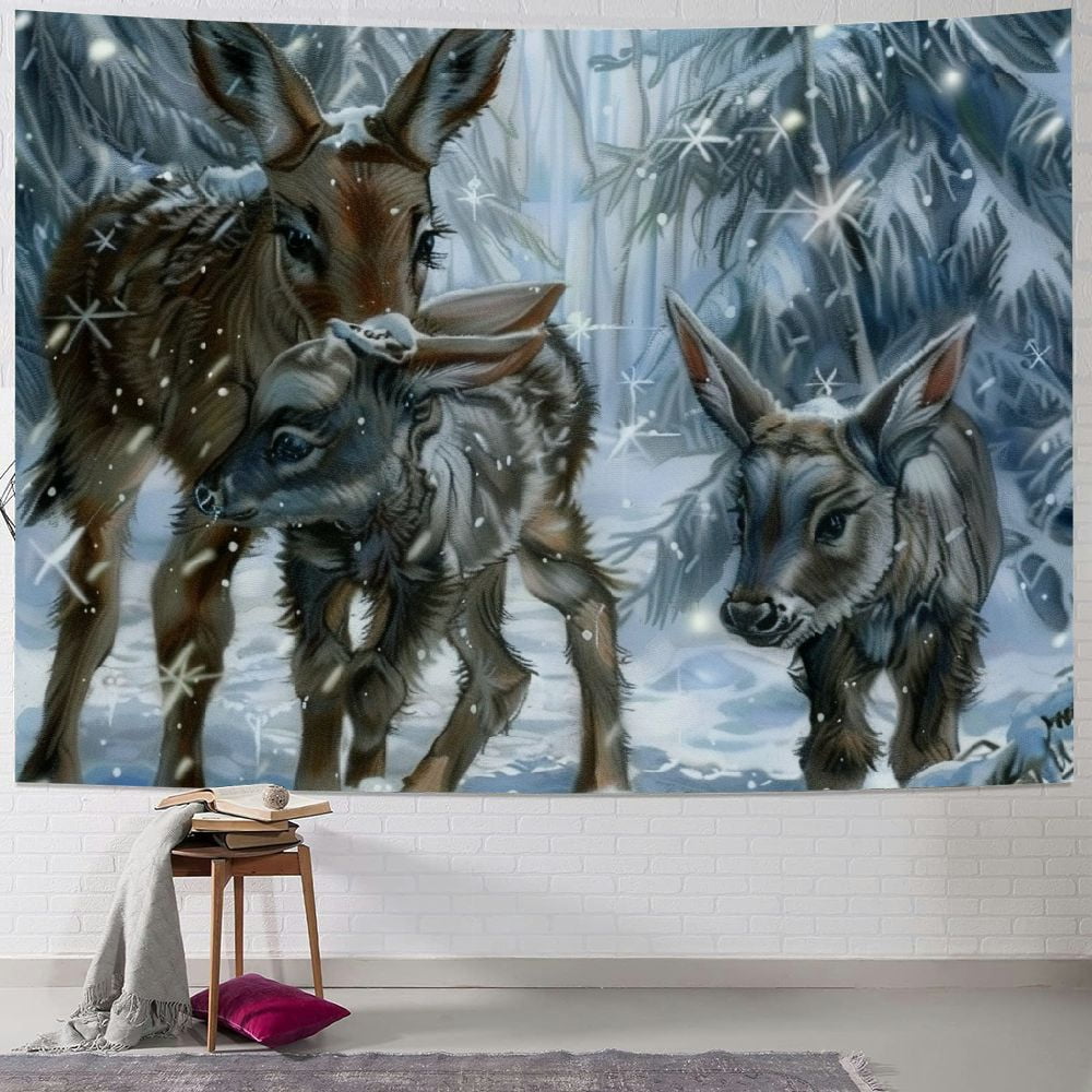 BCIIG Snowy Forest Animals Tapestry Wall Hanging Unique Style Graphic ...