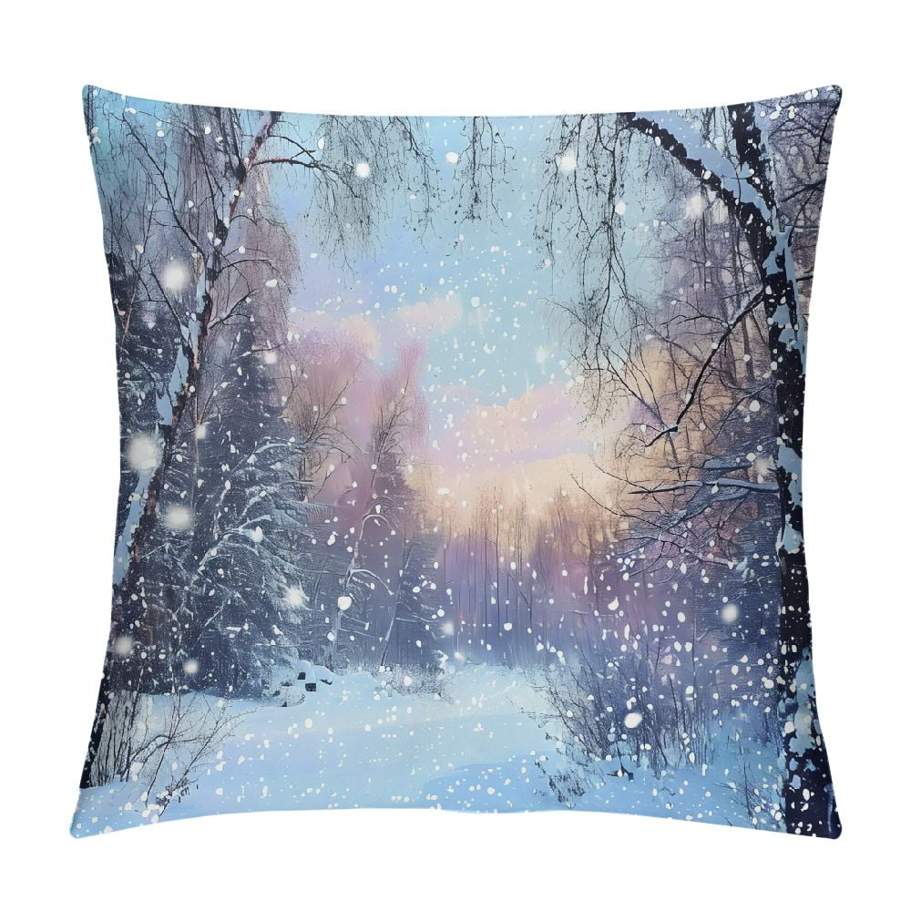 BCIIG Snowy Landscape Trees Snowfall Decorative Throw Pillow Cover for ...