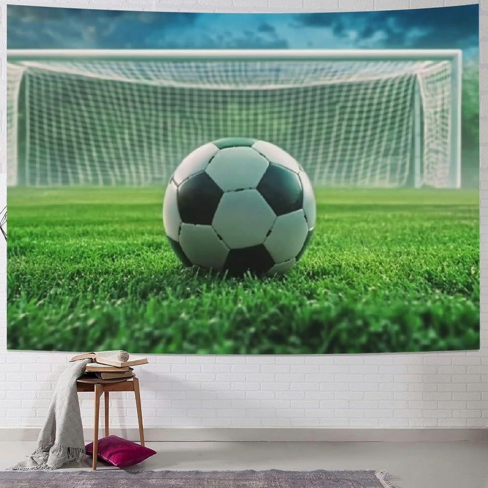 BCIIG Soccer Ball Green Field Goal Net Tapestry Wall Hanging Unique ...