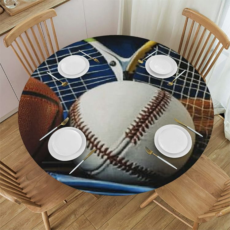 BCIIG Sports Balls Rackets Athletic Round Tablecloth Stain-Resistant ...