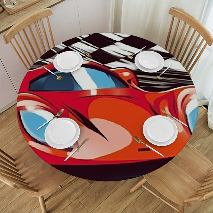 BCIIG Sports Car Checkered Flag Digital Art Round Table Cover Stain ...