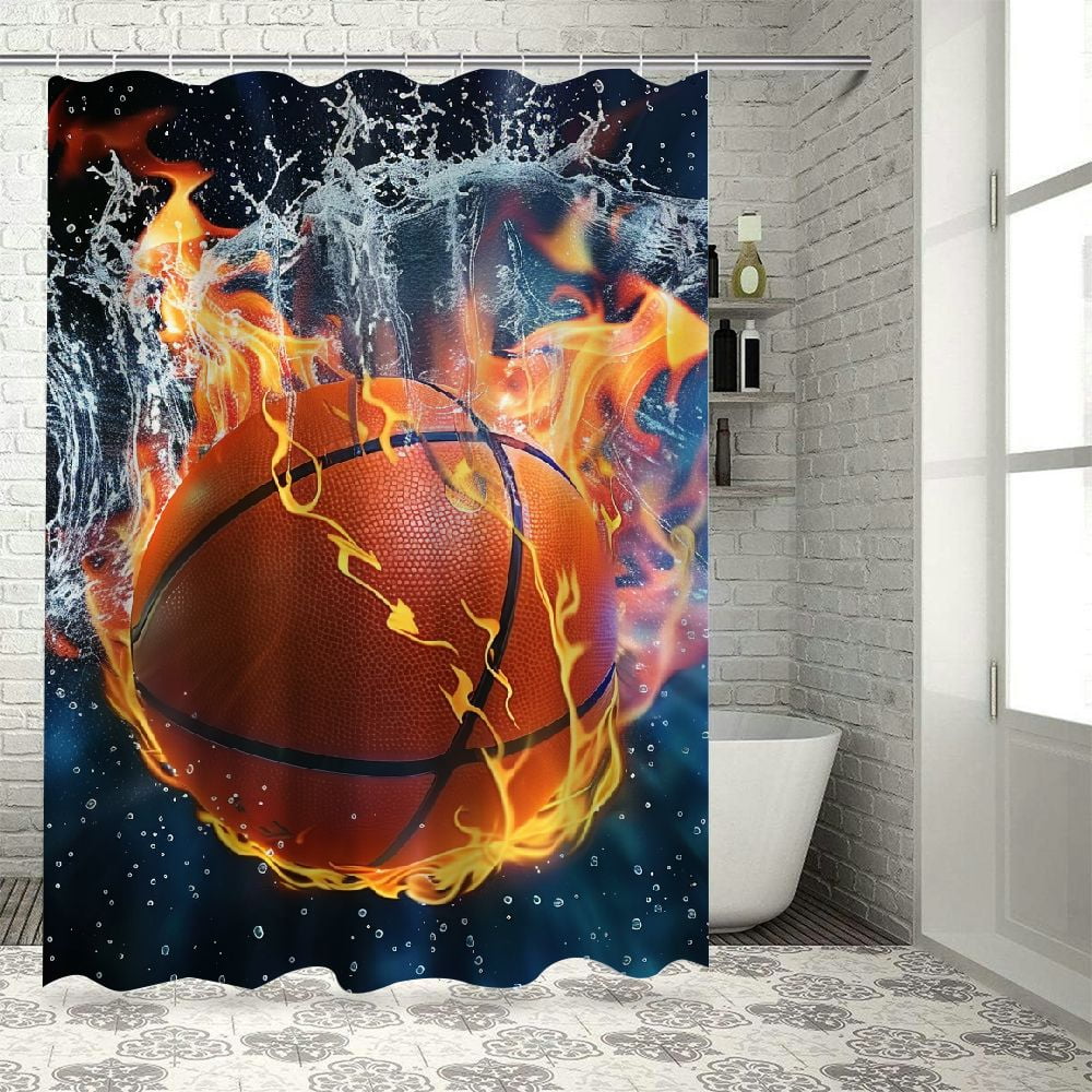BCIIG Sports Shower Curtain, Basketball Ball and Water Splashing ...