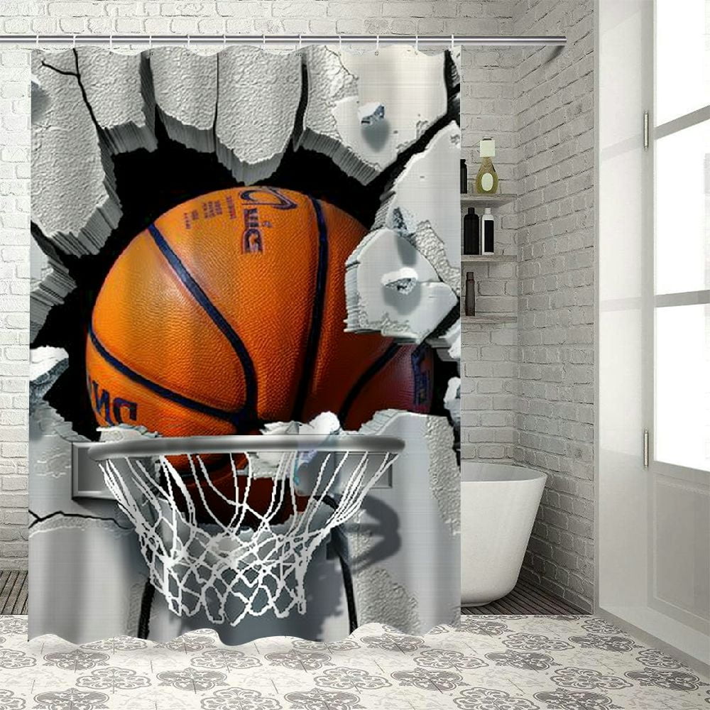 BCIIG Sports Shower Curtain, Basketball and Old Plaster Concrete Wall ...