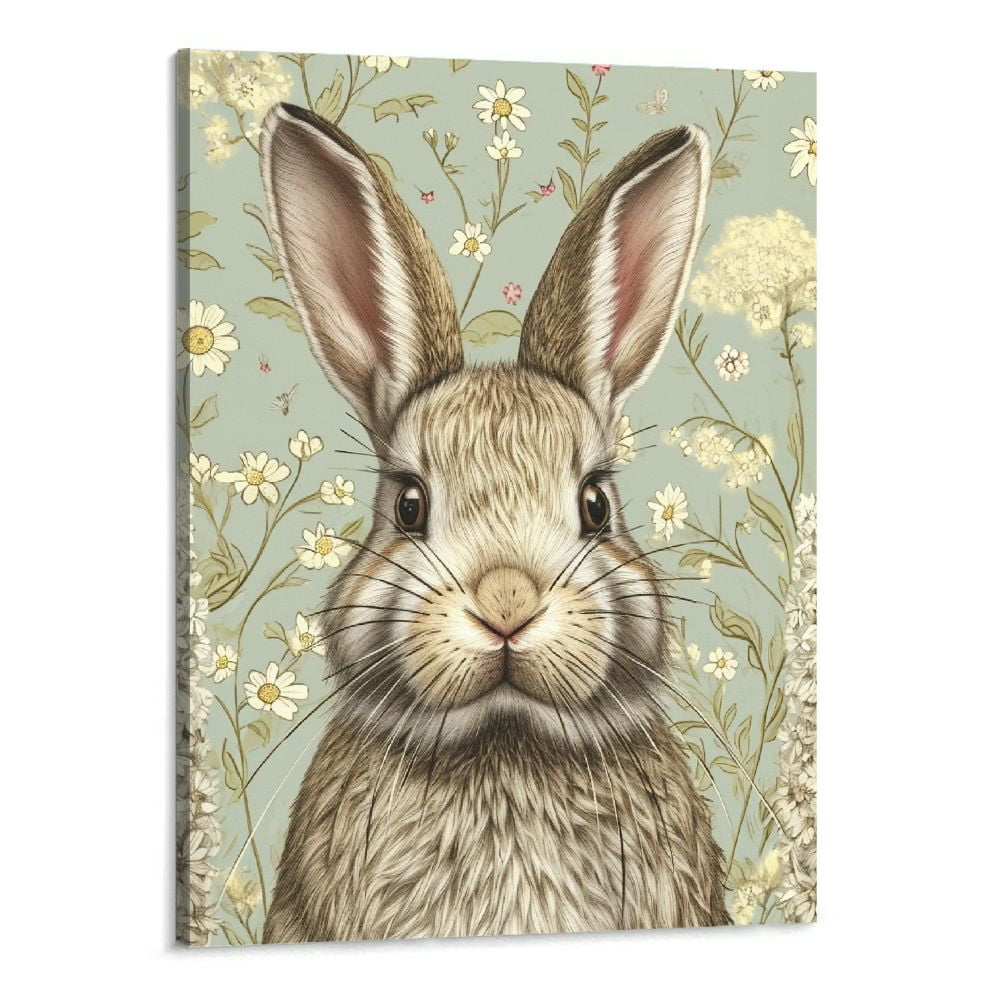 BCIIG Spring Flower Rabbit Canvas Wall Art, Brown Bunny With Daisy ...