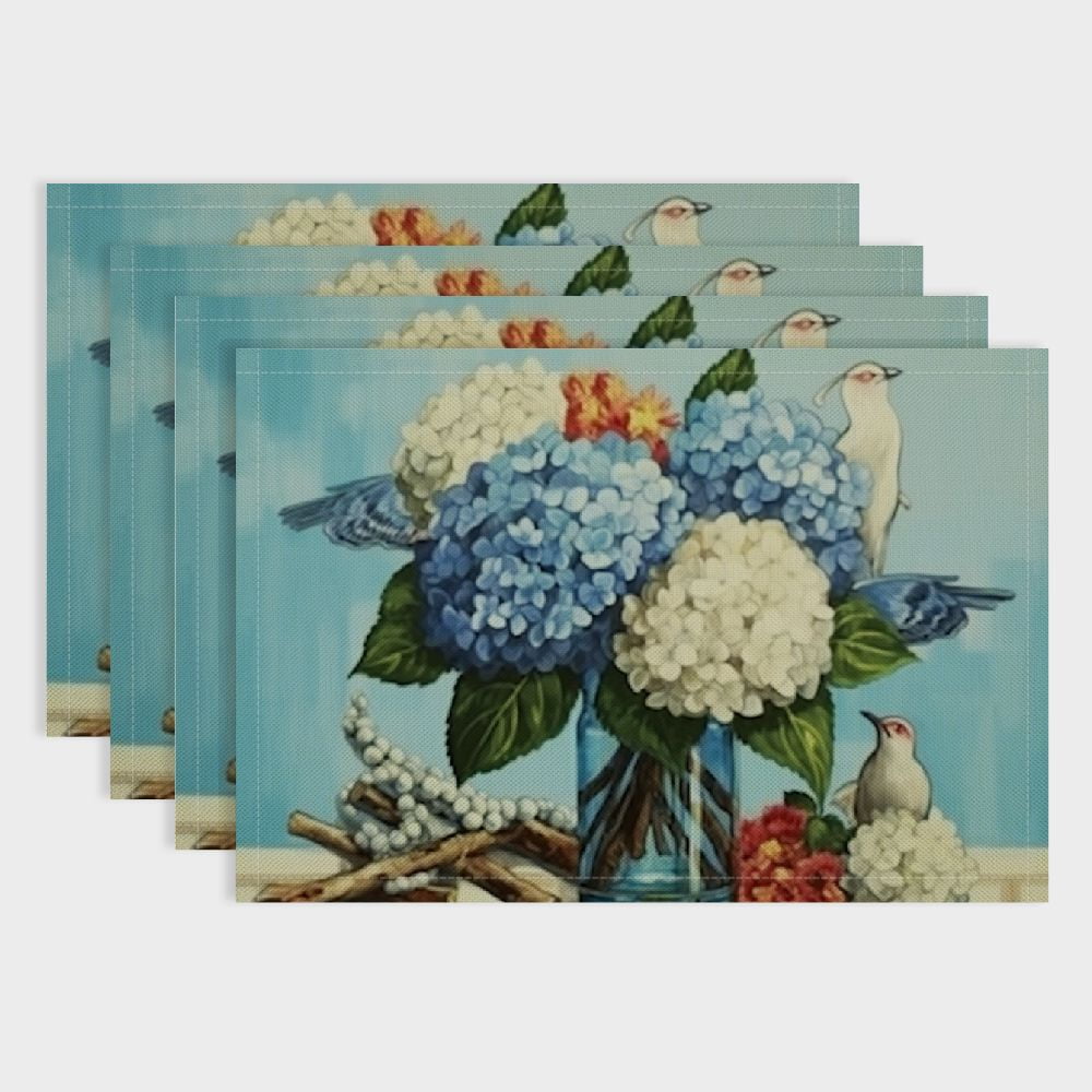 BCIIG Spring Summer Hydrangea Flower Placemats Set of 4, Blue White ...
