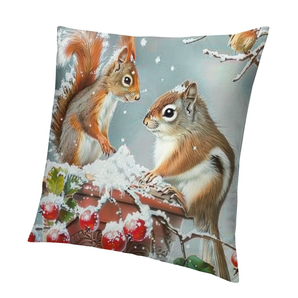 BCIIG Squirrel Bird Throw Pillow Covers Winter Snow Scene Square ...