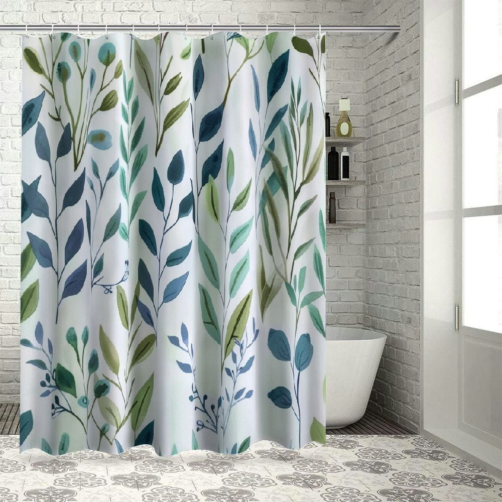 BCIIG Stall Cute Watercolor Floral Shower Curtain Set with Hooks,Blue ...