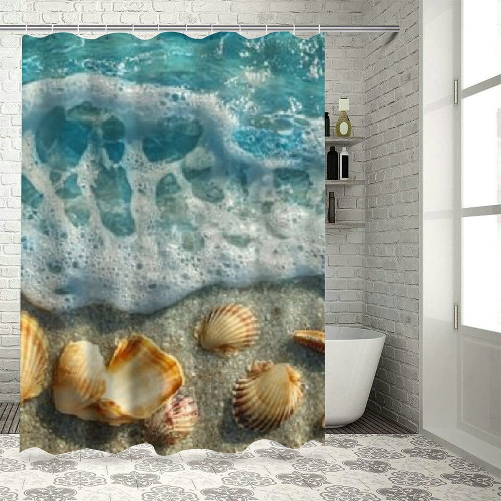 BCIIG Starfish Seashells Wave Bathroom Shower Curtain Set with Hooks 36 ...
