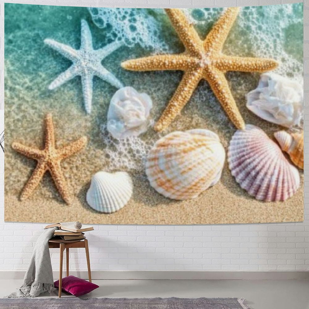 BCIIG Starfish Shells Beach Tapestry Wall Hanging Unique Style Graphic ...