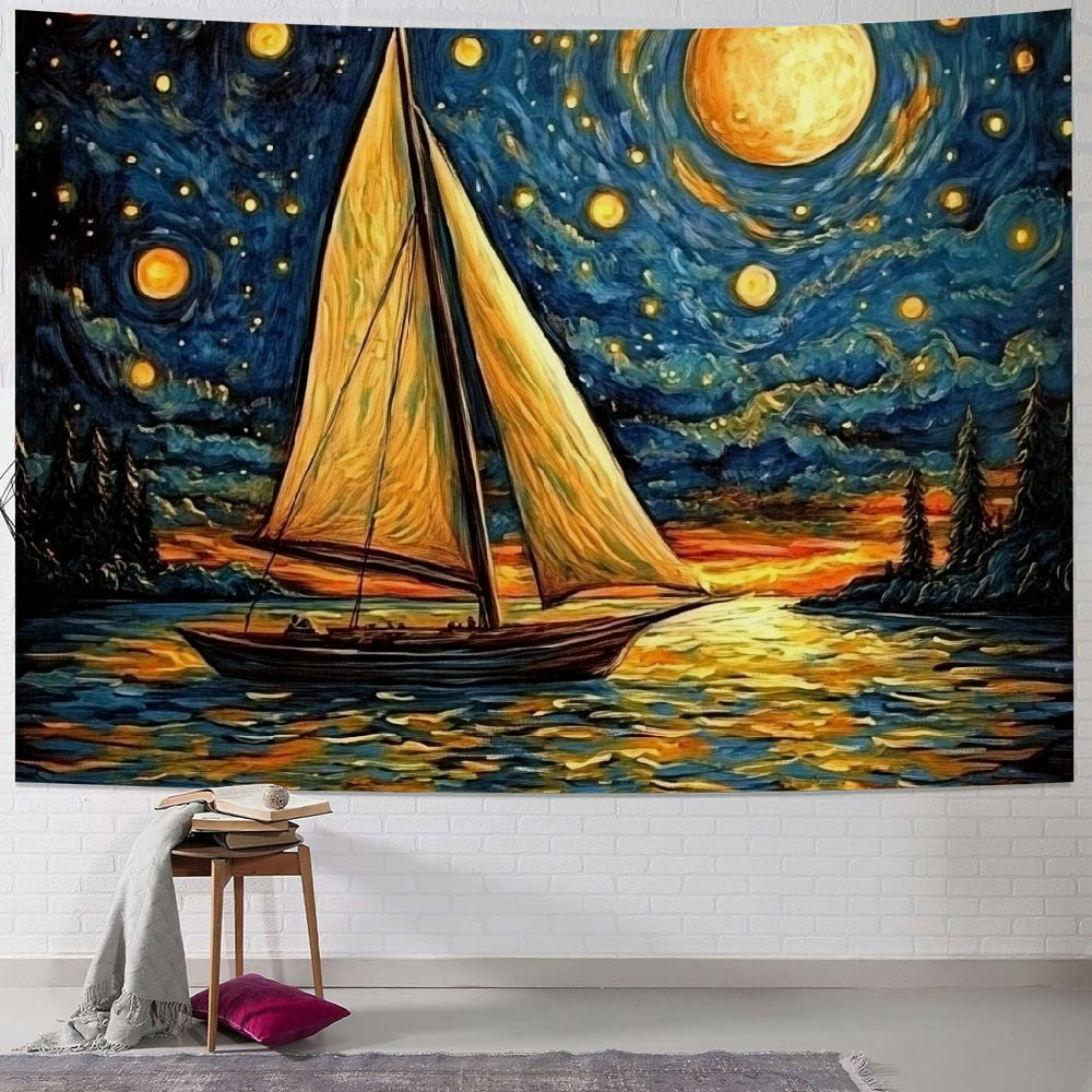 BCIIG Starry Night Tapestry Aesthetic Sailing Boat Tapestry Galaxy ...