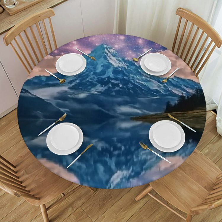 BCIIG Stars Reflection Mountain Round Tablecloth Stain-Resistant ...