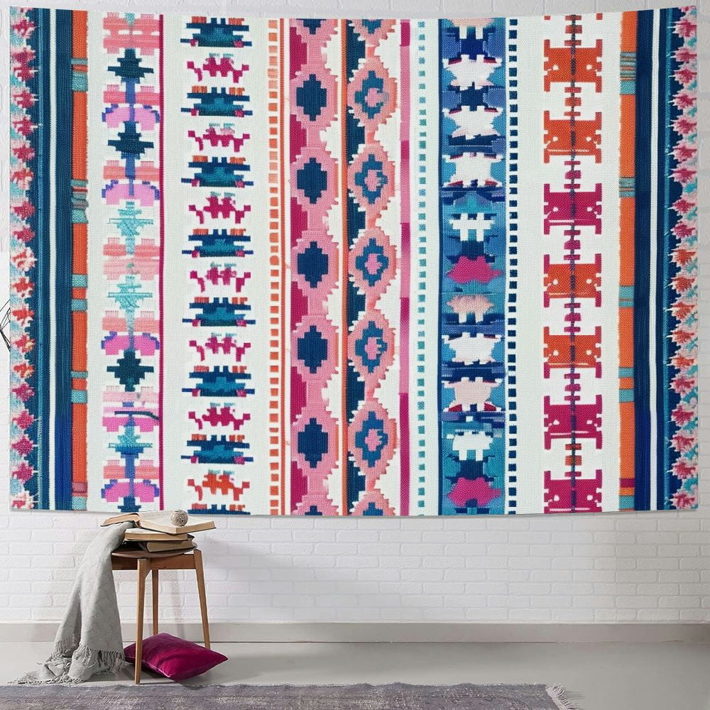 BCIIG Stripes Flowers Tapestry Wall Hanging Unique Style Graphic ...