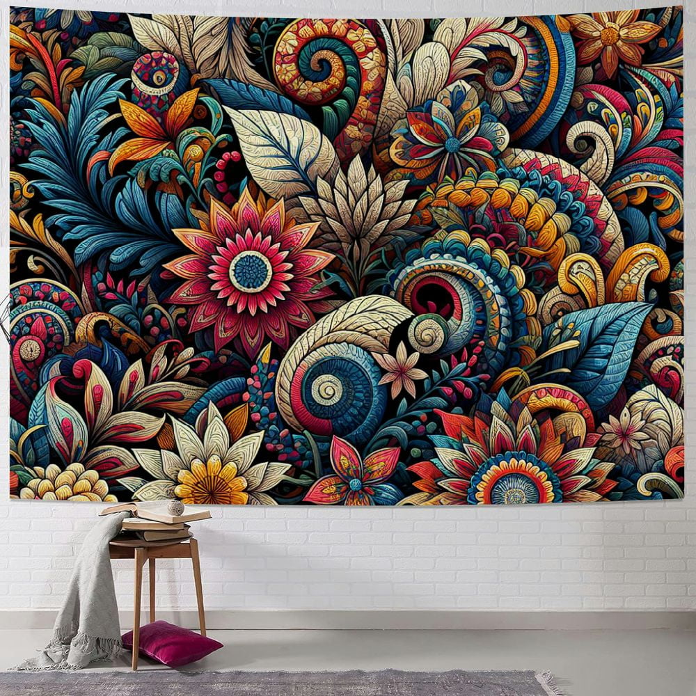 BCIIG Stylized Flowers and Leaves Tapestry Wall Hanging Unique Style ...
