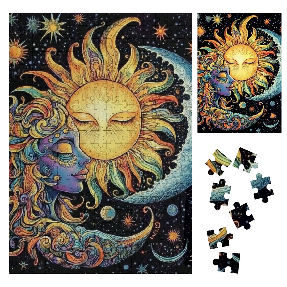 BCIIG Sun Moon Psychedelic Art Wooden Jigsaw Puzzle Vertical Impossible ...