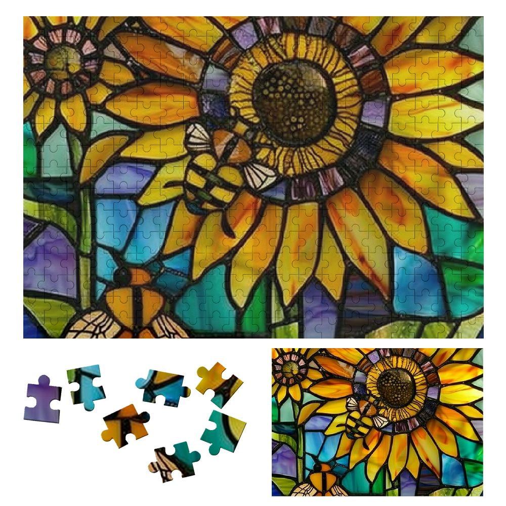 BCIIG Sunflower Bee Stained Glass Wooden Jigsaw Puzzle Impossible Gift ...