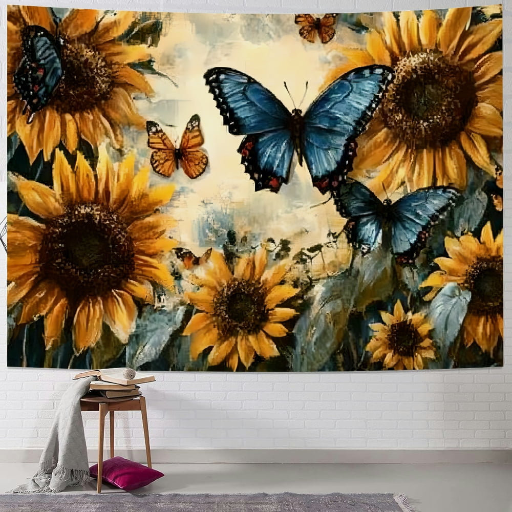 BCIIG Sunflowers Butterflies Sunshine Tapestry Wall Hanging Unique ...