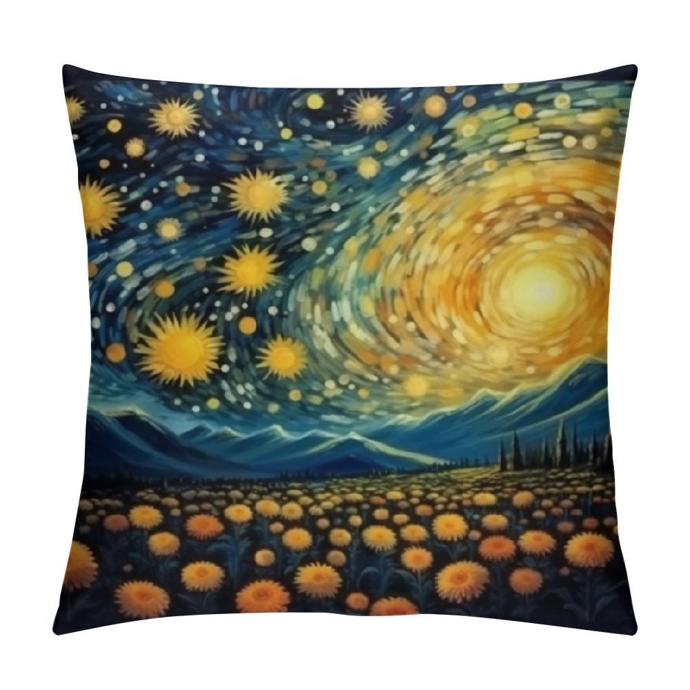 BCIIG Sunflowers Stars Night Sky Graphic Decorative Throw Pillow Cover ...