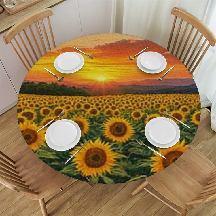 BCIIG Sunflowers Sunset Landscape Round Tablecloth Stain-Resistant ...