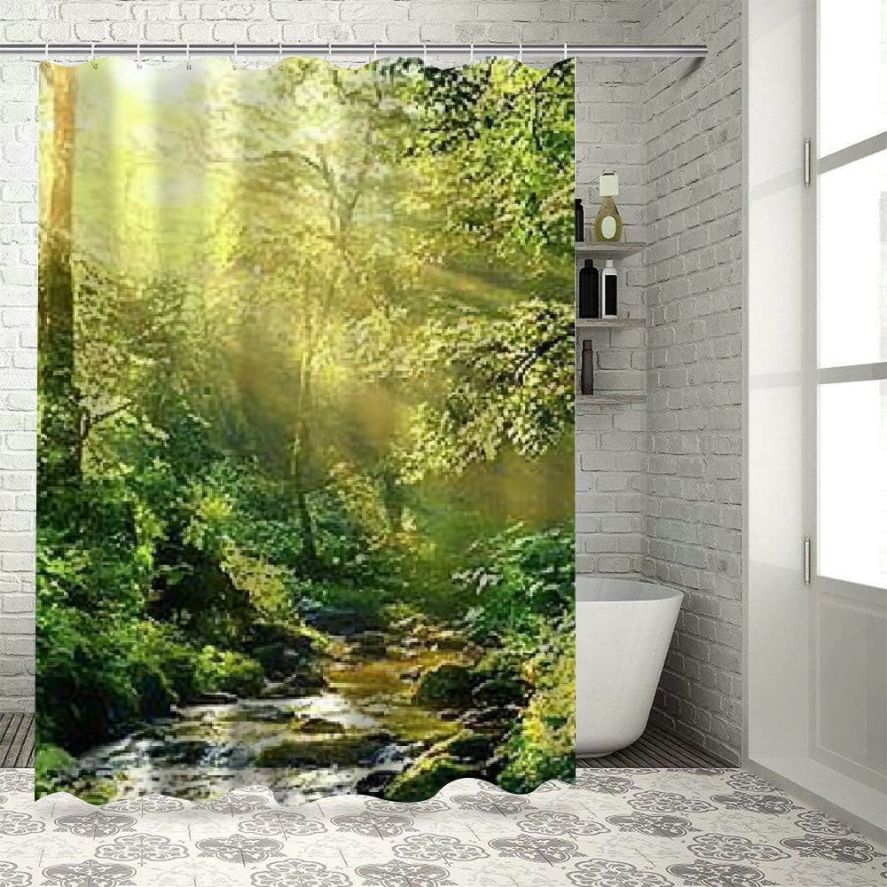 BCIIG Sunlight Stream Forest Shower Curtain Set Washable with Hooks 60 ...