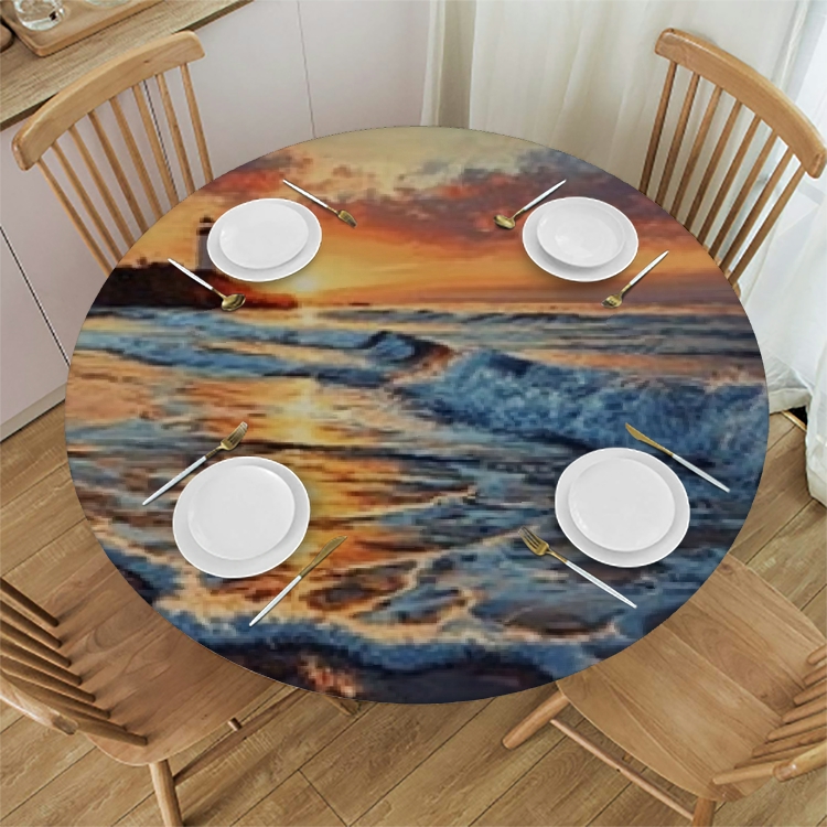 BCIIG Sunset Beach Lighthouse Round Tablecloth Waterproof Stain ...