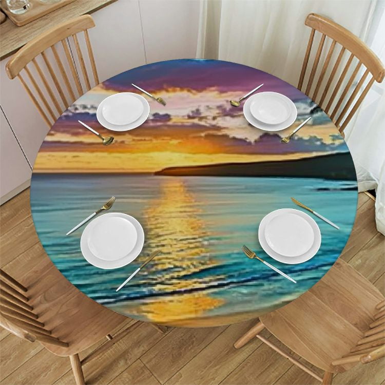 BCIIG Sunset Beach Palm Trees Round Tablecloth Stain-Resistant Indoor ...