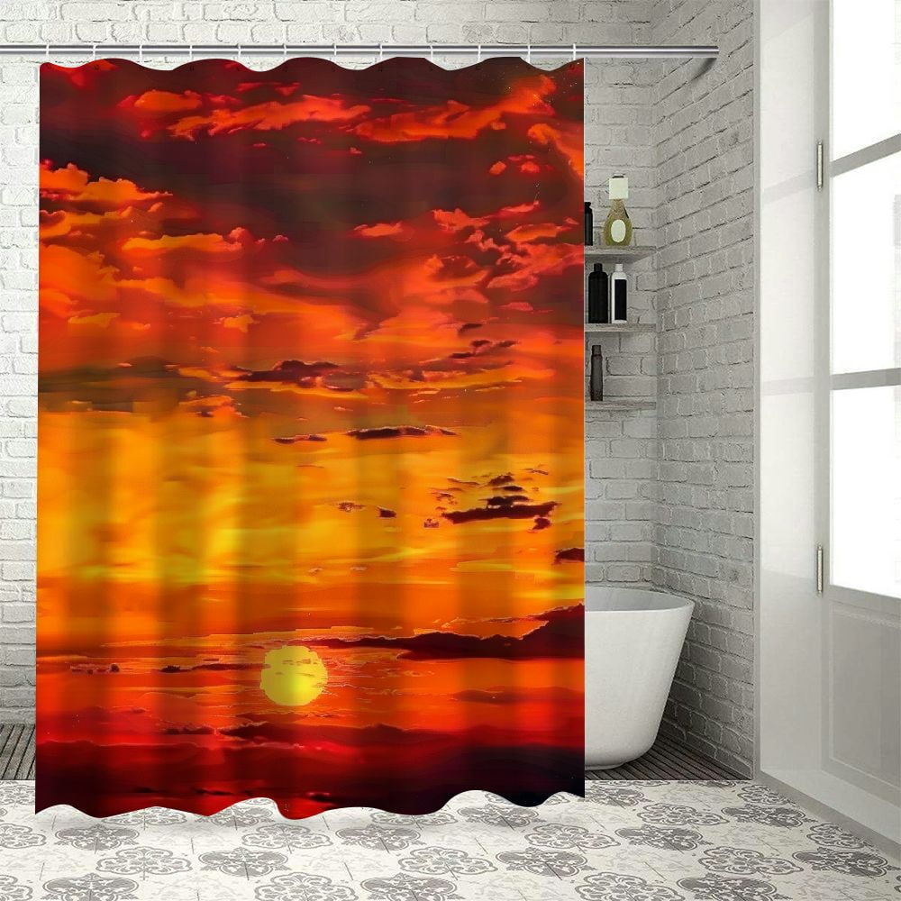 Bciig Sunset Clouds Red Sky Bathroom Decor Set With Hooks Polyester