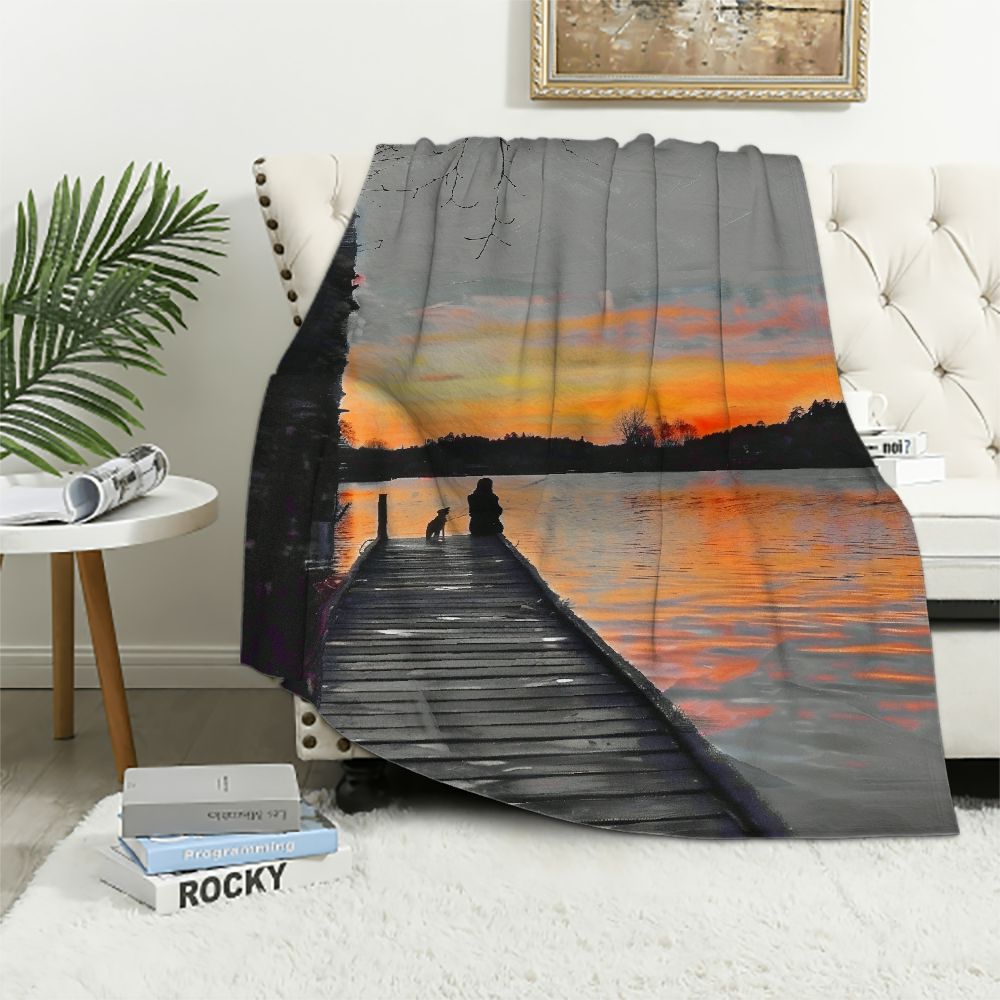 BCIIG Sunset Dog Dock Warm Lightweight Soft Fleece Blanket Throw ...