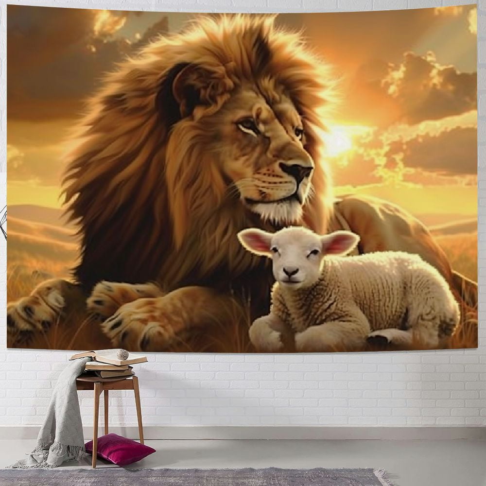 BCIIG Sunset Lion Lamb Tapestry, Aesthetic Wall Hanging Tapestry ...