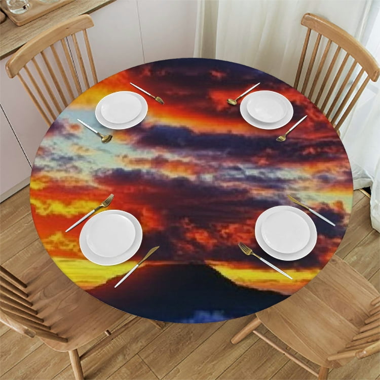 BCIIG Sunset Mountain Clouds Round Tablecloth 100% Polyester Stain ...