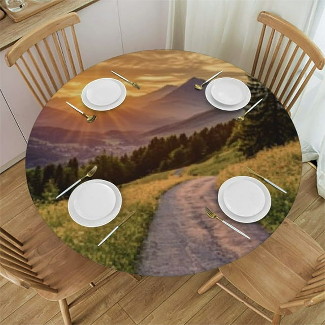 BCIIG Sunset Mountain Round Tablecloth Stain-Resistant Washable 100% ...