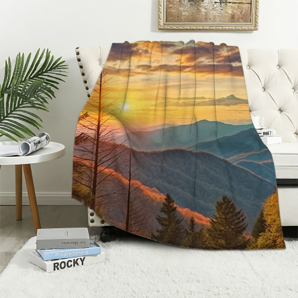 BCIIG Sunset Mountain Trees Warm Lightweight Blanket Soft Fleece ...