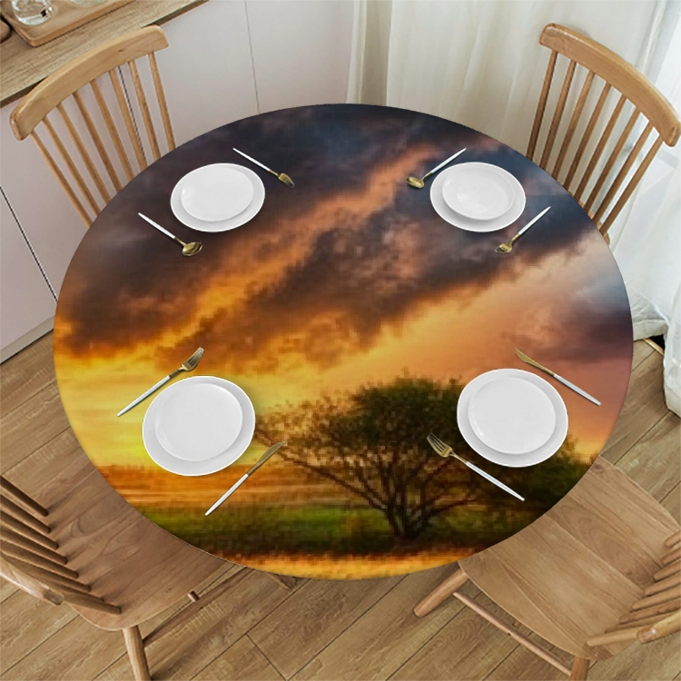 BCIIG Sunset Round Tablecloth Stain-Resistant Washable 100% Polyester ...