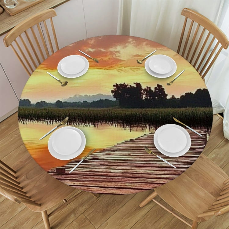 BCIIG Sunset Round Tablecloth Stain-Resistant Washable 100% Polyester ...