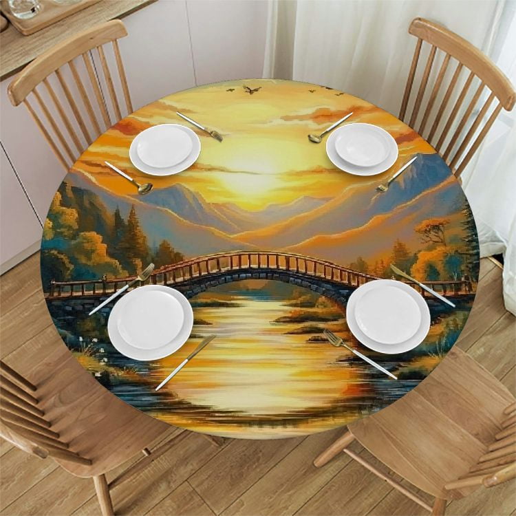 BCIIG Sunset Round Tablecloth Stain-Resistant Washable Indoor Outdoor ...