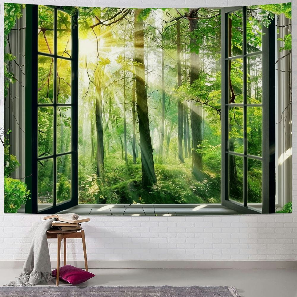 BCIIG Sunshine Forest Tapestry Wall Hanging, Nature Green Forest Trees ...