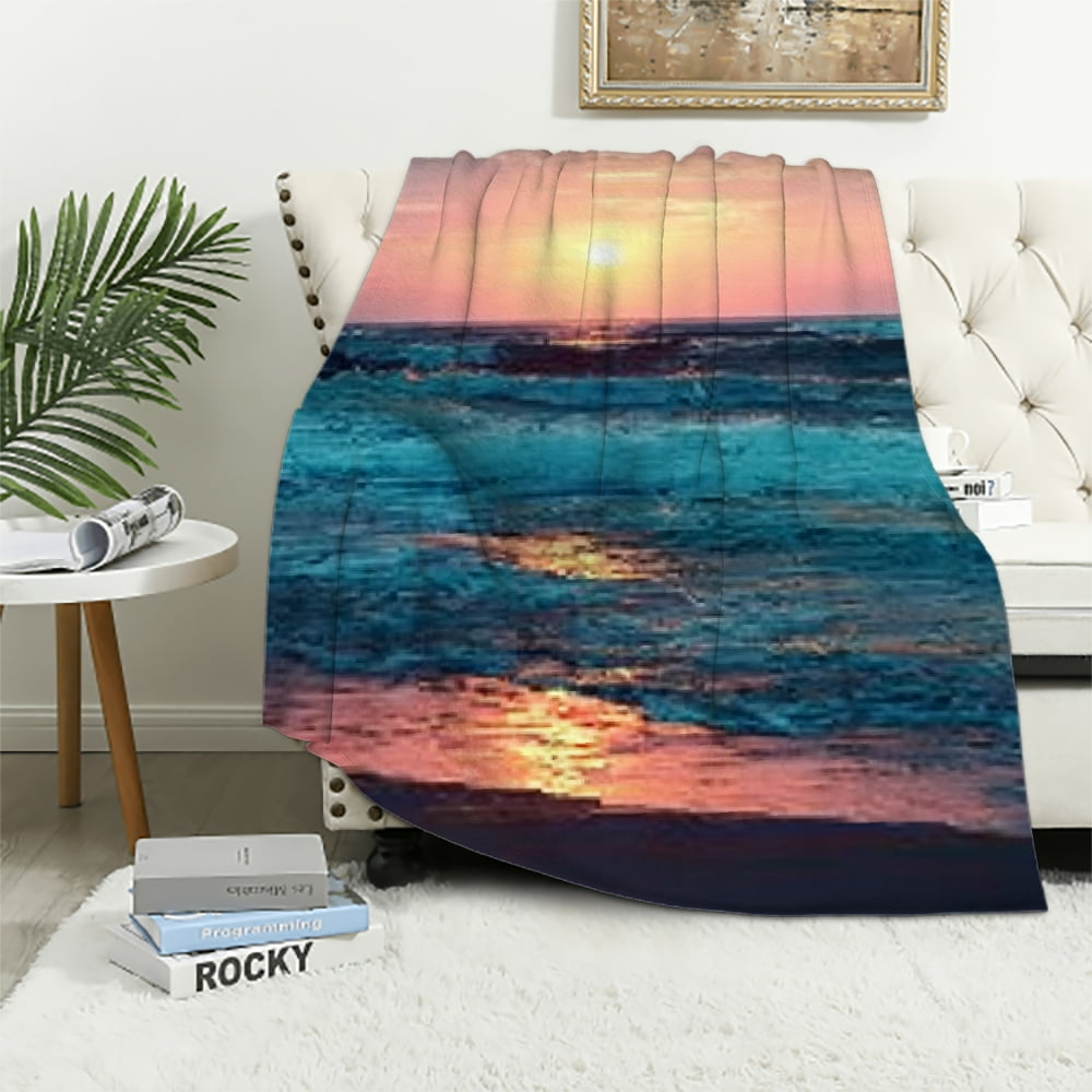 BCIIG Super Soft Flannel Blanket Sunset Ocean Beach All Seasons 60x80in ...