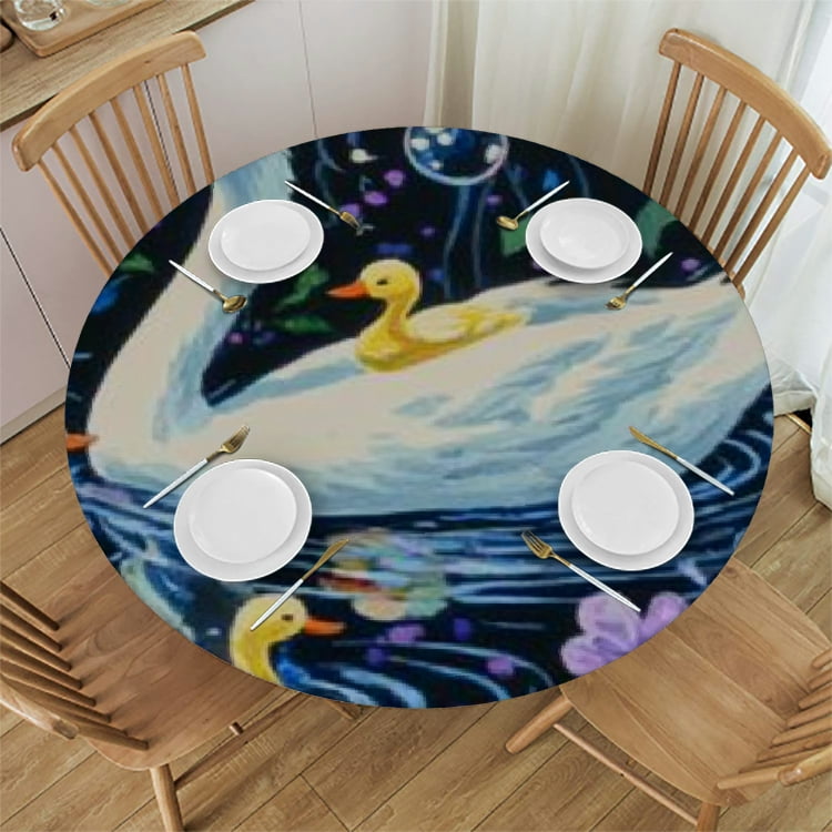 BCIIG Swan Ducks Bubbles Round Tablecloth Stain-Resistant Washable ...