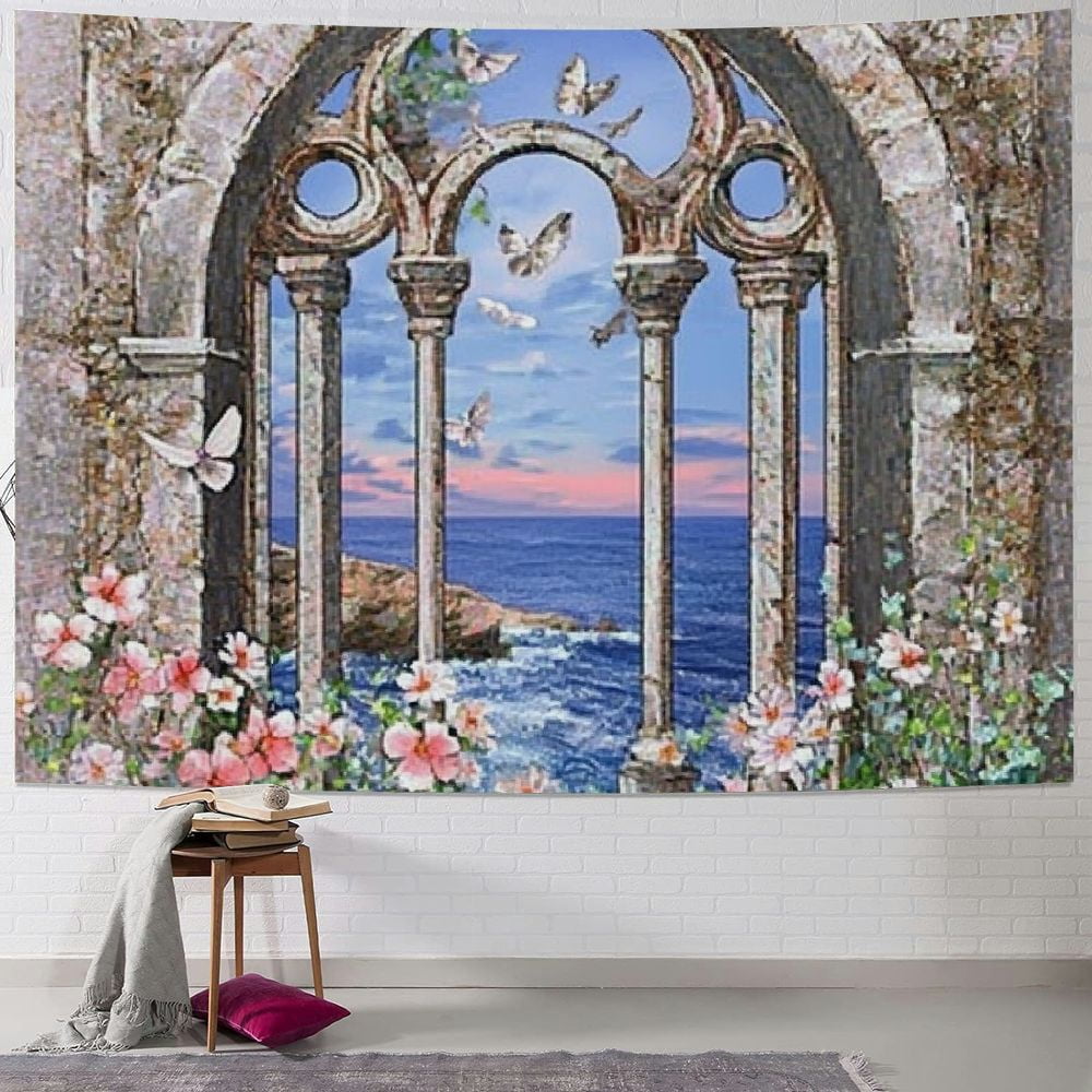 BCIIG Tapestry, Colonnade in Secret Garden with Flowers at Sunset ...