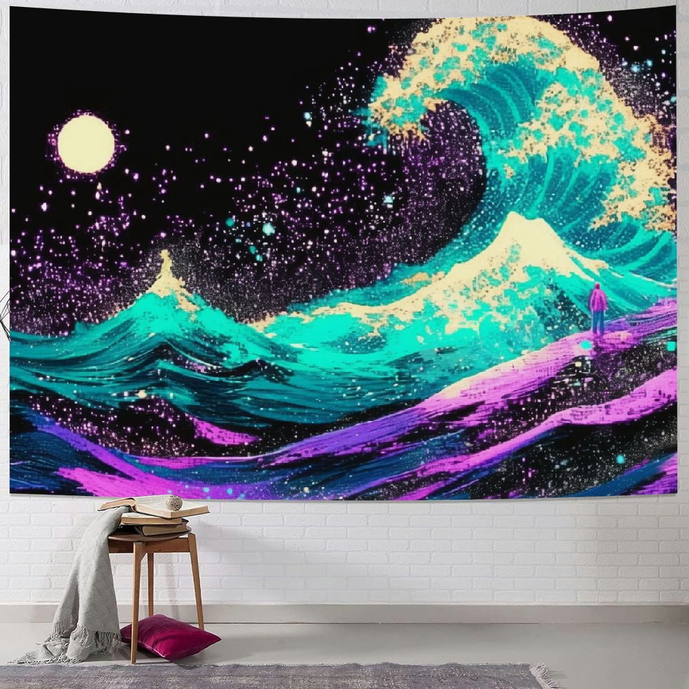 BCIIG Tapestry,Reactive Great Wave, Neon Japanese Kanagawa Wall Hanging ...