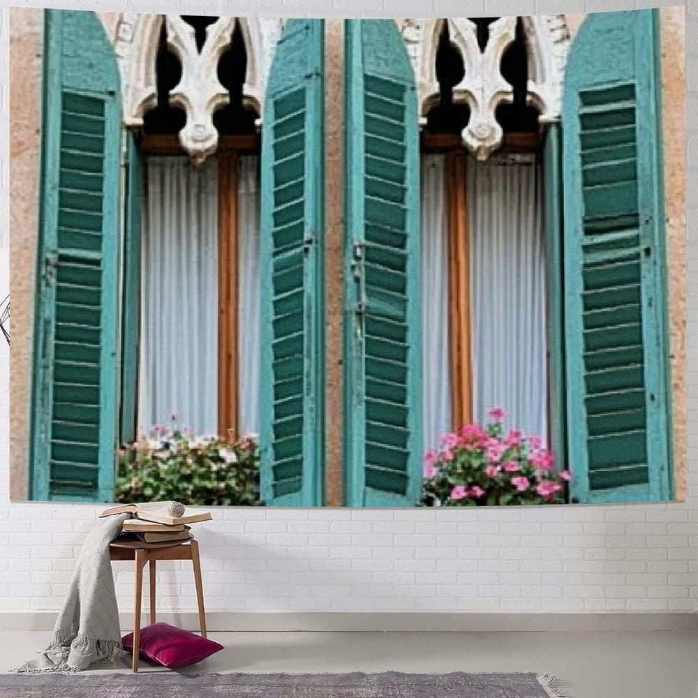 BCIIG Tapestry, Traditional Gothic Style Windows with Flower on Brick ...