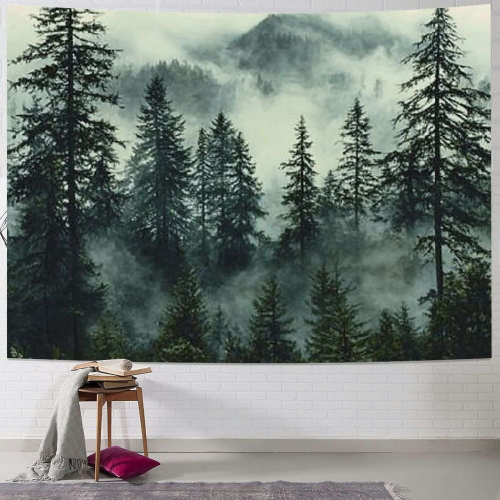 BCIIG Tapestry Wall Hanging,Fog Mountain Forest Misty View from Larch ...