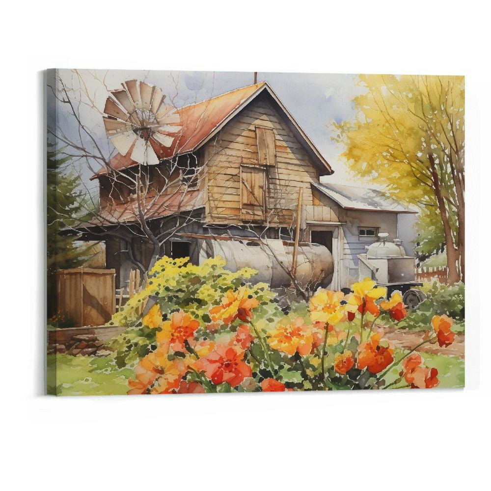 BCIIG Teal Barn Canvas Wall Art: Rustic Barn Bathroom Decor Old Barn ...